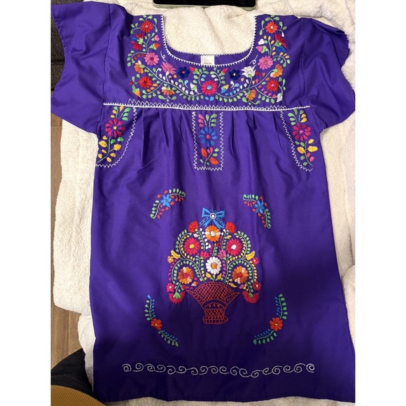 Liliana Cruz | Dresses | Liliana Cruz Purple Mexican Embroidered Dress ...